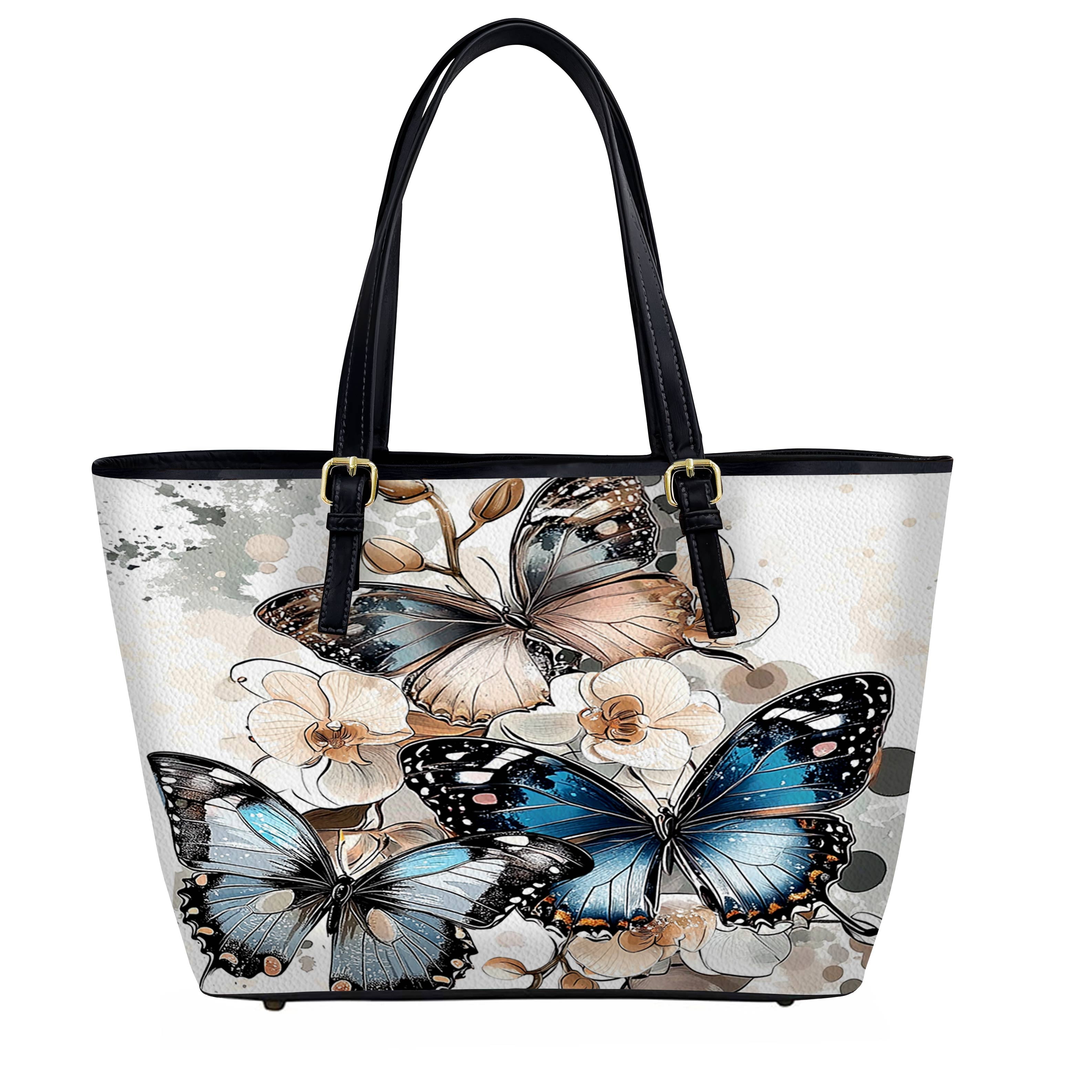Lorva Leather Tote Bag Charming Orchid Butterflies