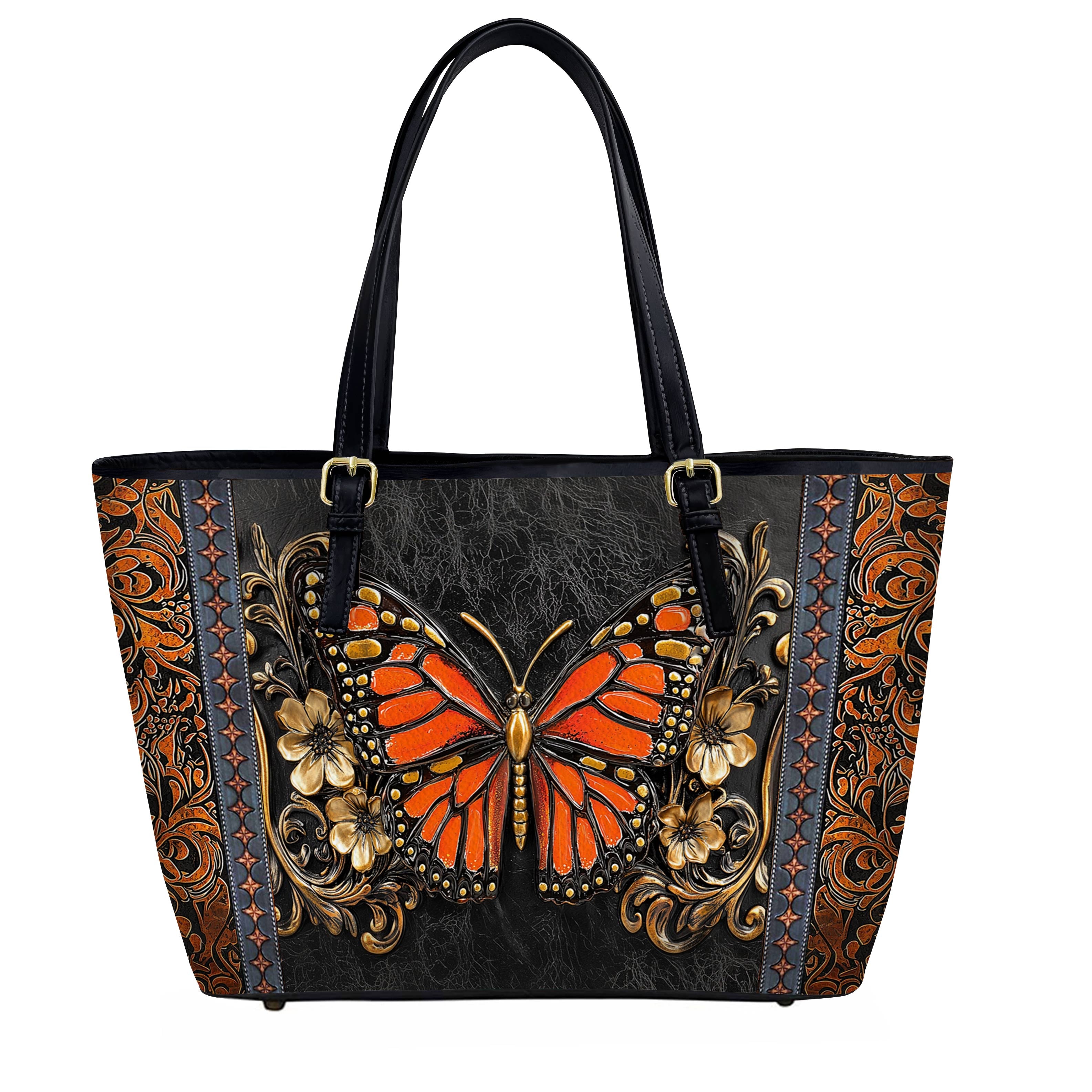 Lorva Monarch Butterfly Leather Tote Bag Victorian Blaze