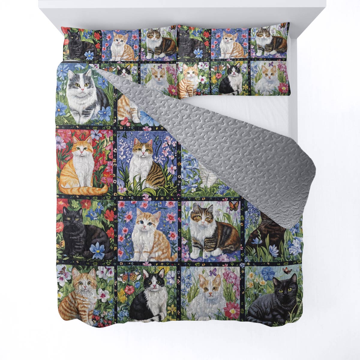 Lorva All Season Quilt 3-Piece Set Gorgeous Floral Cats