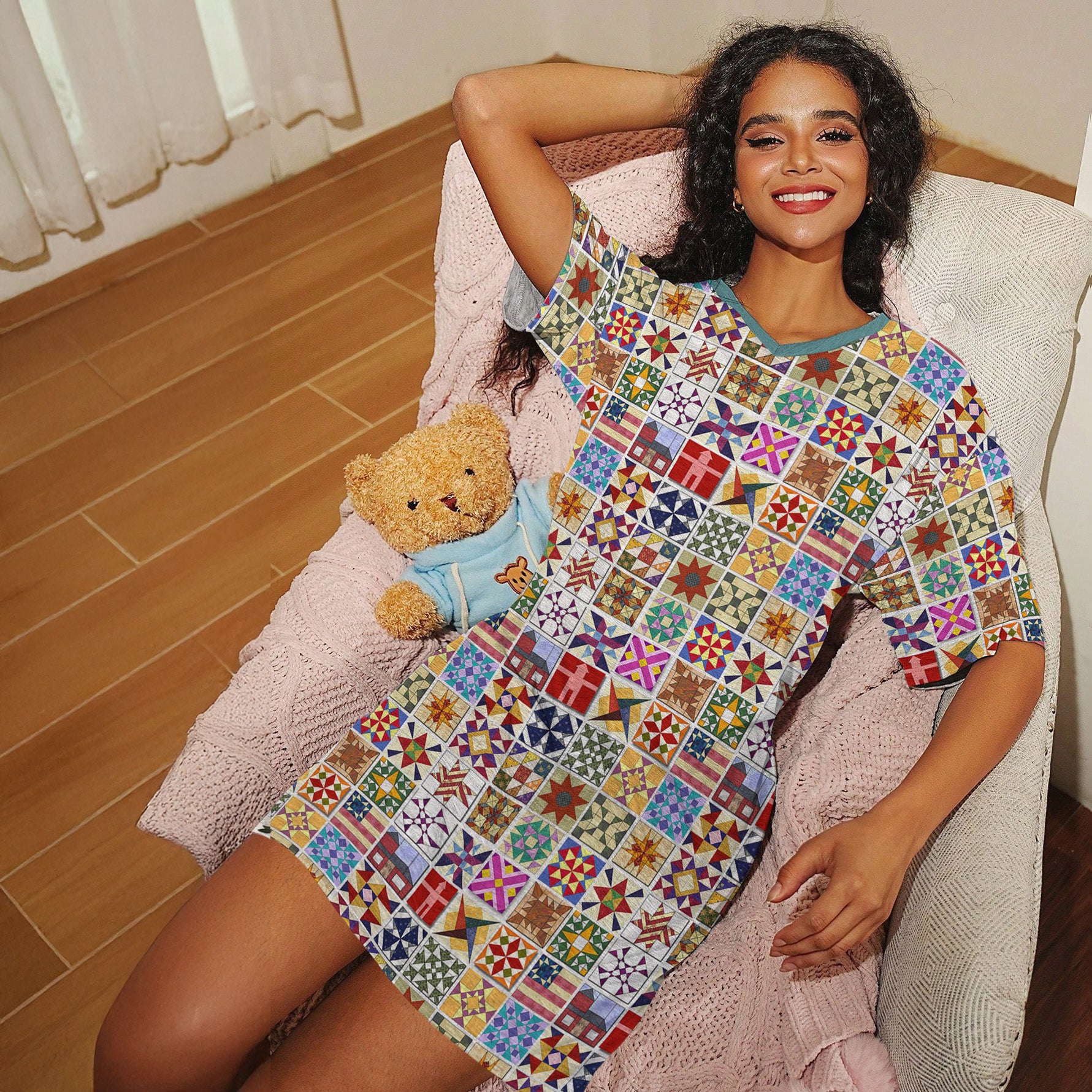 Lorva V-neck Nightshirt Quilt Blocks