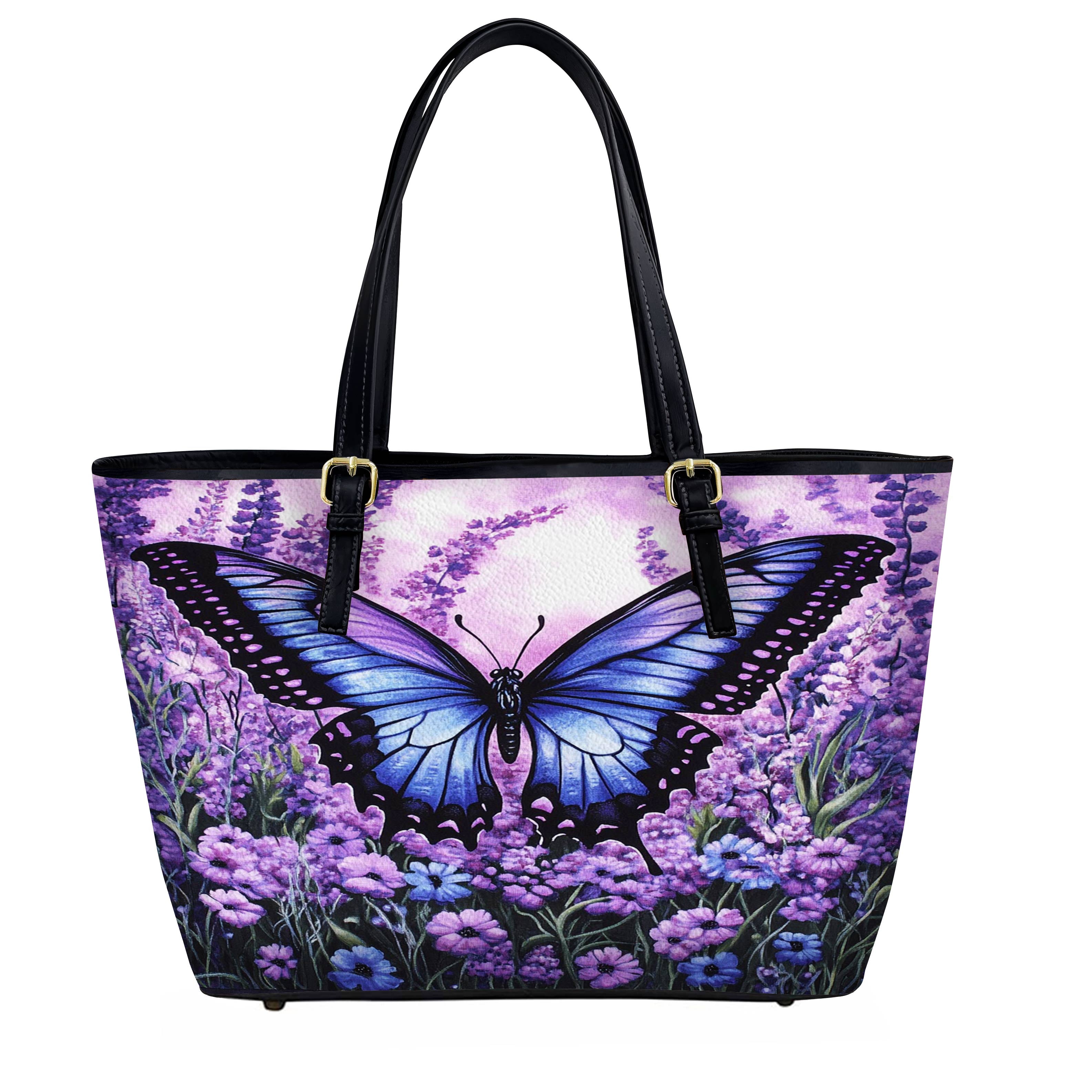 Lorva Butterfly Leather Tote Bag Lavender Flight