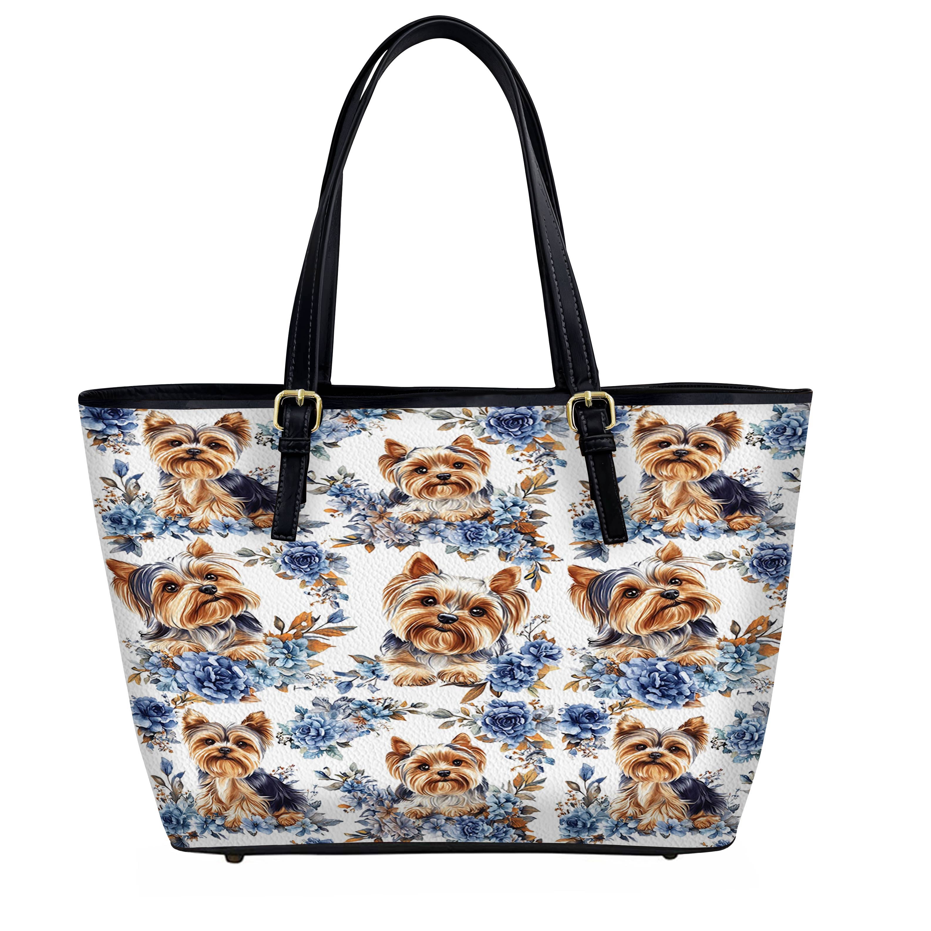 Lorva Leather Tote Bag Charming Yorkie Haven