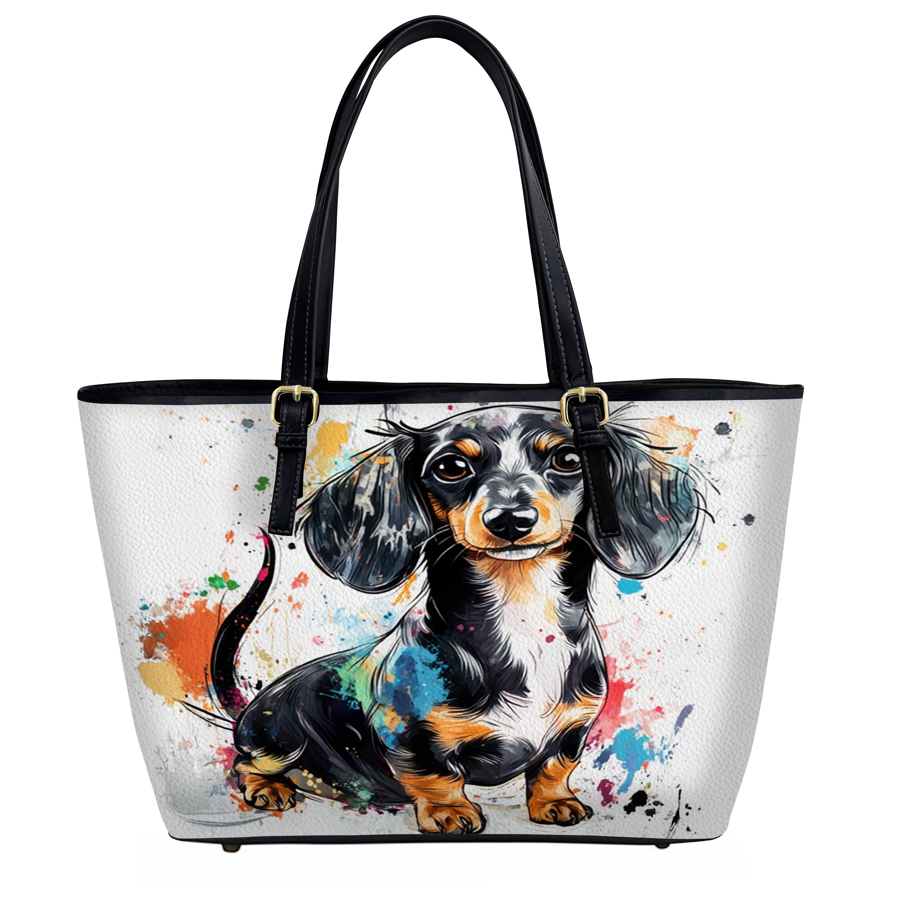 Lorva Leather Tote Bag Splashy Dachshund Style