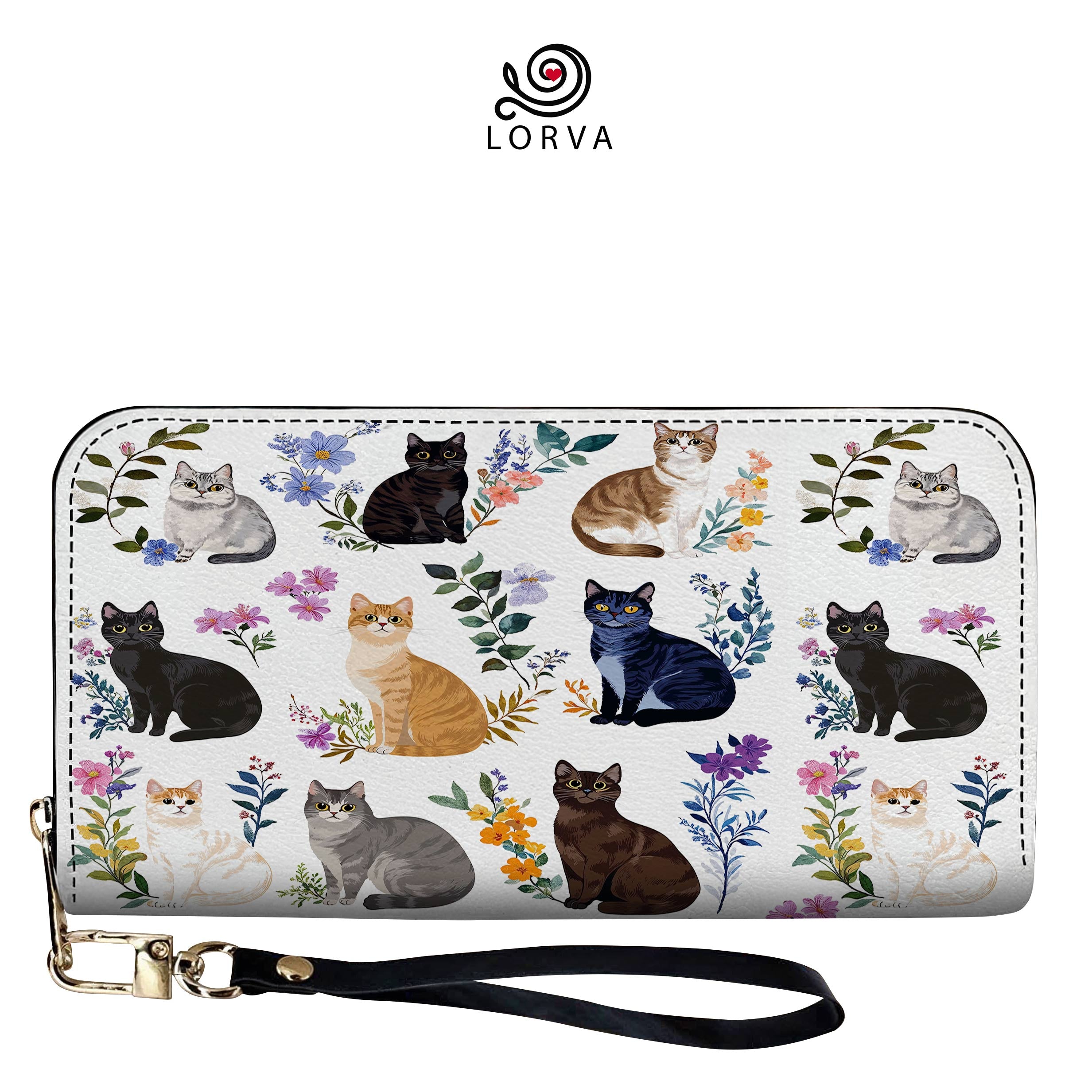Lorva Leather Wallet Charming Floral Cats