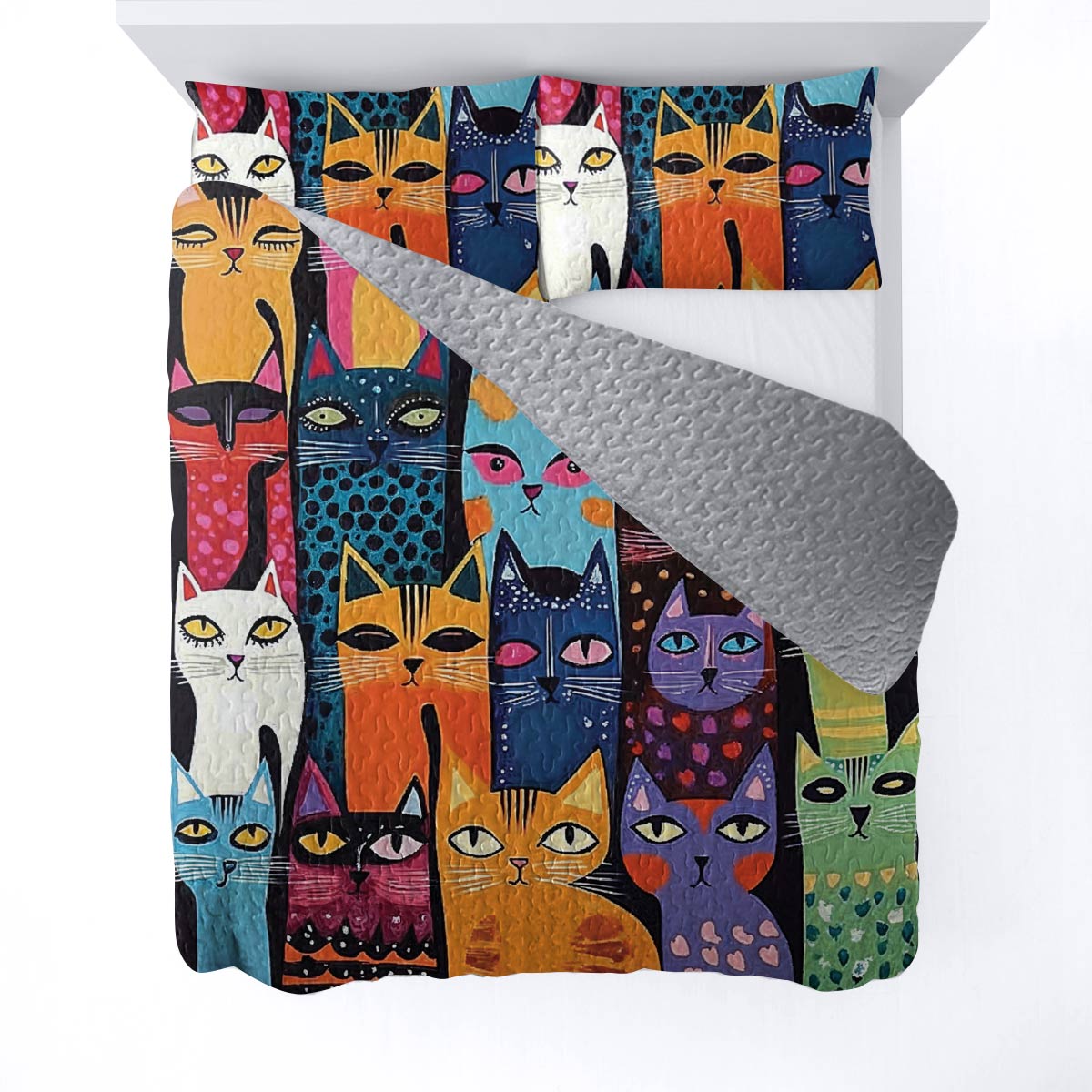 Lorva All Season Quilt 3-Piece Set Colorful Cat Parade